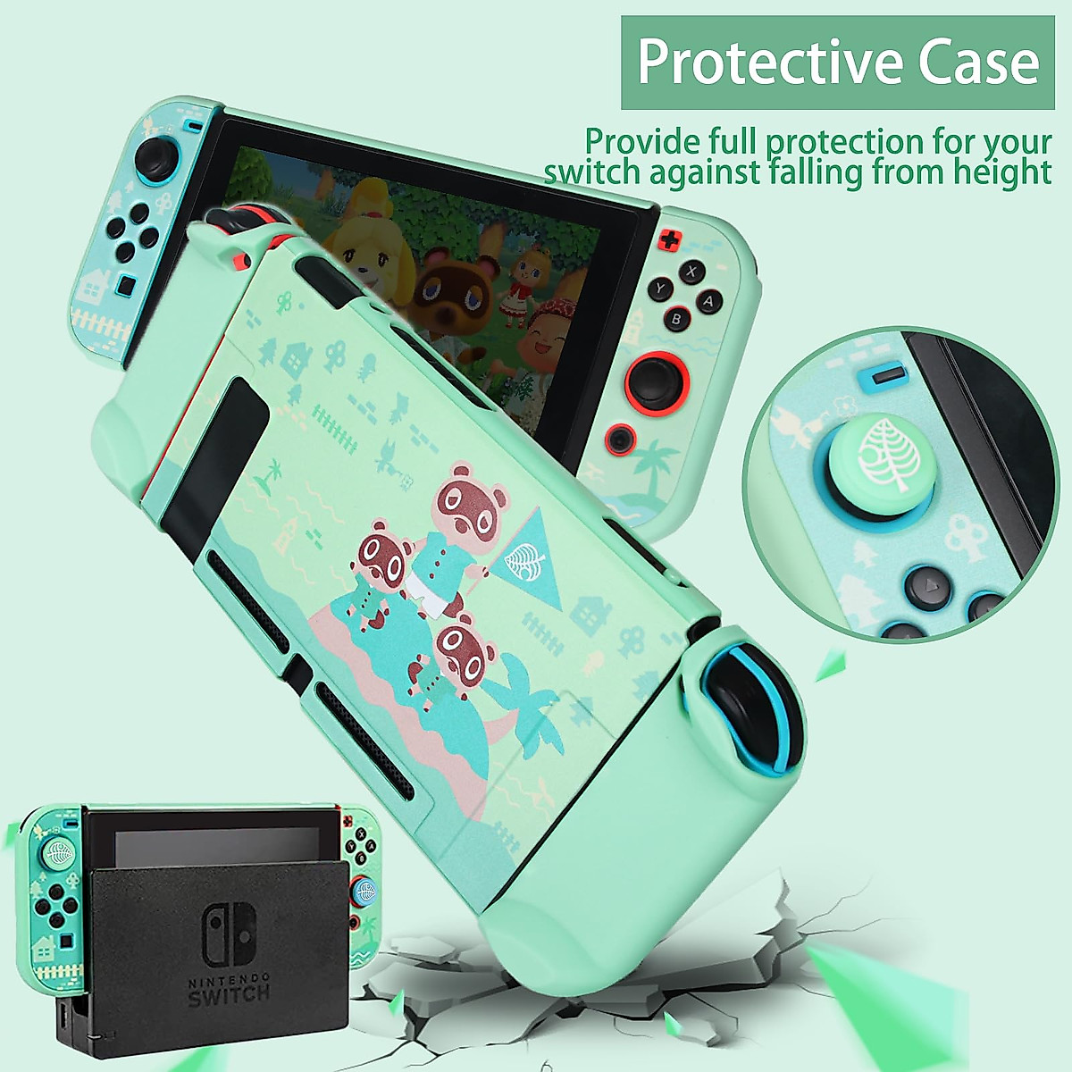 TIKOdirect Carrying Case for Switch, Cute Portable Travel Bag Accessories with Protective Case, Screen Protectors, Stand, Game Card Case and Thumb Grip caps[Keychain Gift], Animal Crossing