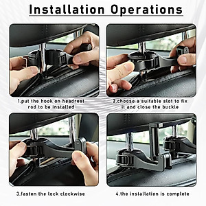 Kewucn Car Seat Headrest Hook with Phone Holder, 2 Pack 360° Rotation Auto Back Seat Hook for Purses and Bags, Universal Vehicle Seat Hook Hanger Storage Organizer for Cloth Toys (Silver)