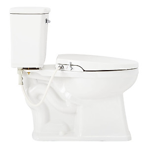 Signature Hardware 482476 Benbrook 1.28 GPF Two Piece Elongated Toilet - ADA Compliant, Bidet Seat Included - White/Matte Black Lever