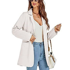 LYANER Women's Casual Long Sleeve Work Office Suit Cardigan Blazer Jackets with Pockets White X-Large