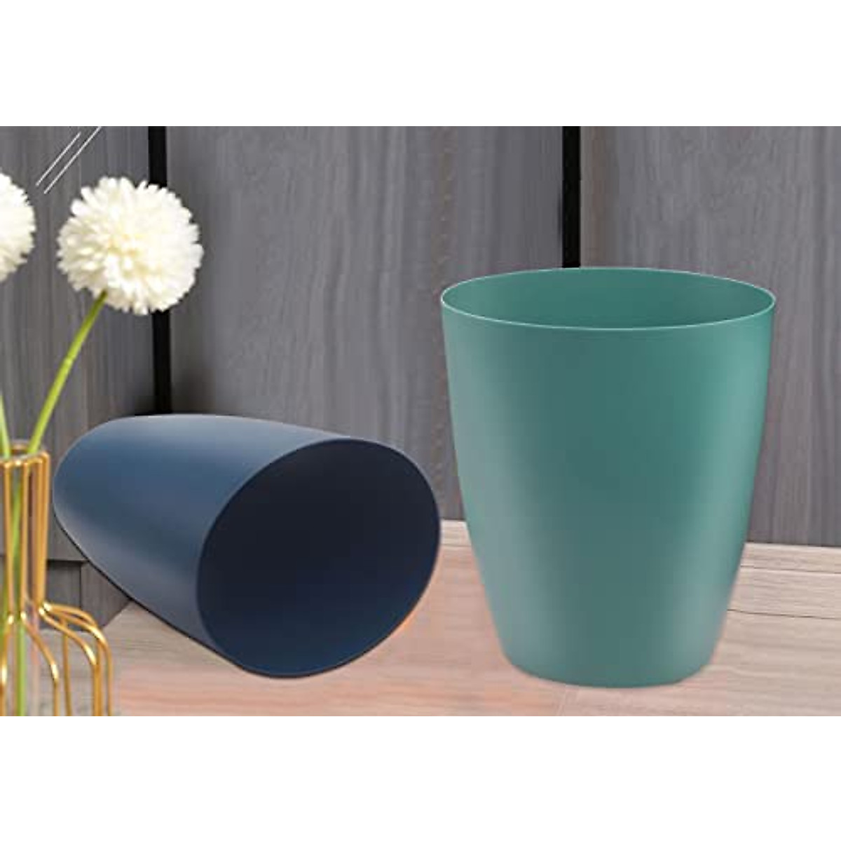 Gereen 2 Gallon Small Trash Can,Oval Small Trash Bin Wastebasket for Bathroom Bedroom Kitchen Countertop Under Sink (2 Pack, Blue+Green)