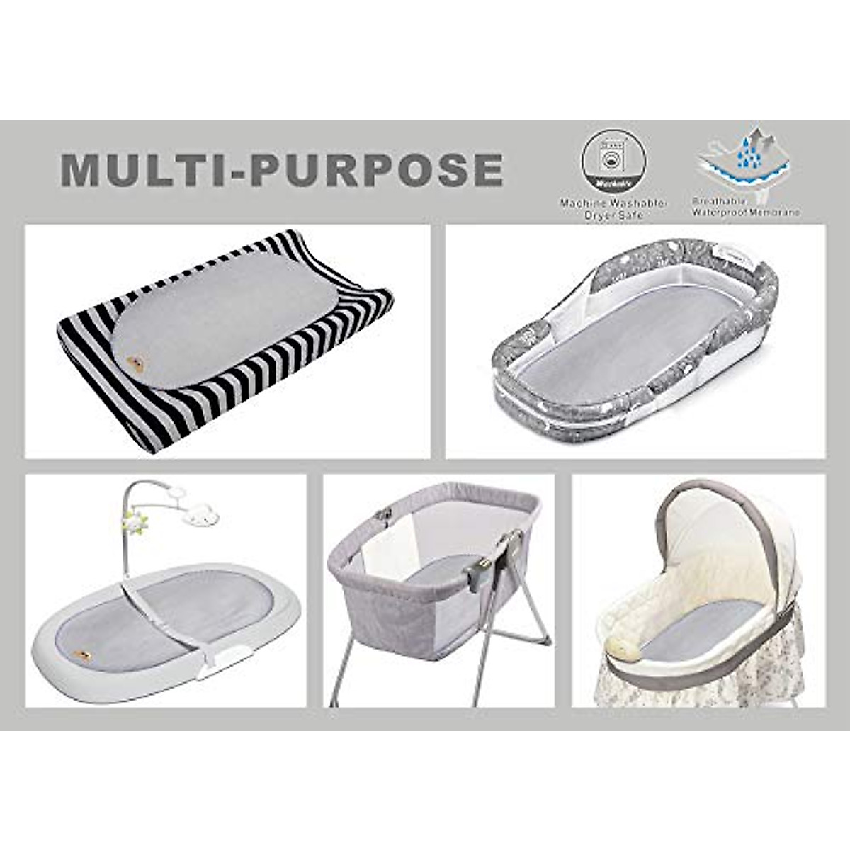 BlueSnail Waterproof Changing Pad Liners 3 Count (14"X26.5", Gray) Bassinet Pad Liner