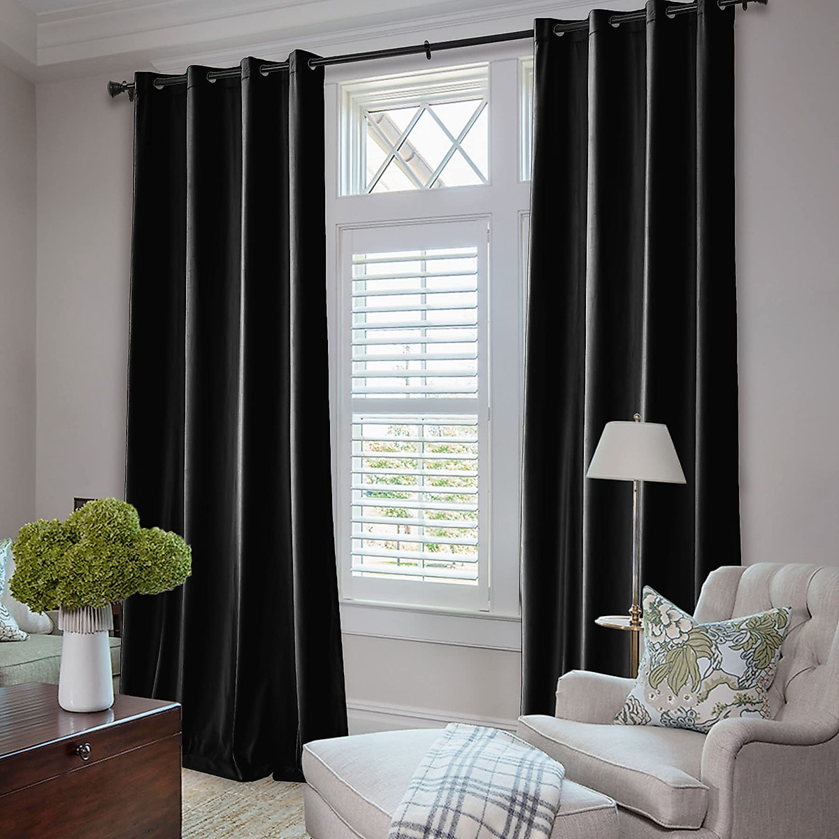 Frelement Grommet Top Curtains Extra Long Soft Velvet Curtains for Tall Windows Thermal Insulated Curtains for Bedroom Backdrop Curtains, 42" W x 78" L, 1 Panel, Black