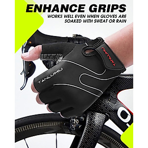 Tanluhu Cycling Gloves Mountain Bike Gloves Half Finger Road Racing Riding Gloves Breathable Shock-Absorbing Biking Gloves for Men and Women (Black, L)