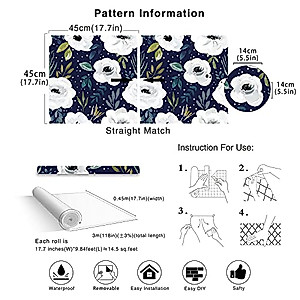 HAOKHOME 93245-3 Peel and Stick Floral Wallpaper Home Decor Removable Navy/White/Blue Vinyl Self Adhesive Mural 17.7in x 9.8ft