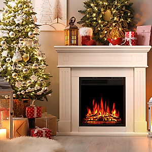 Havato 43" Electric Fireplace with Mantel, Wooden White Fireplace Mantel with Remote Control, Freestanding Fireplace, Handmade Paint Finish Fireplace Mantel, 7Level Adjustable Led 3DFrame, 750W/1500W