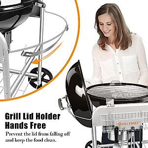 GRILL FORCE Grill Table for Weber 18" & 22" Original Kettle,Kettle Grill Cart,Outdoor Prep Table for Weber Original Kettle,Jumbo Joe,Master-Touch Charcoal Grill,Performer Charcoal Grill Accessories