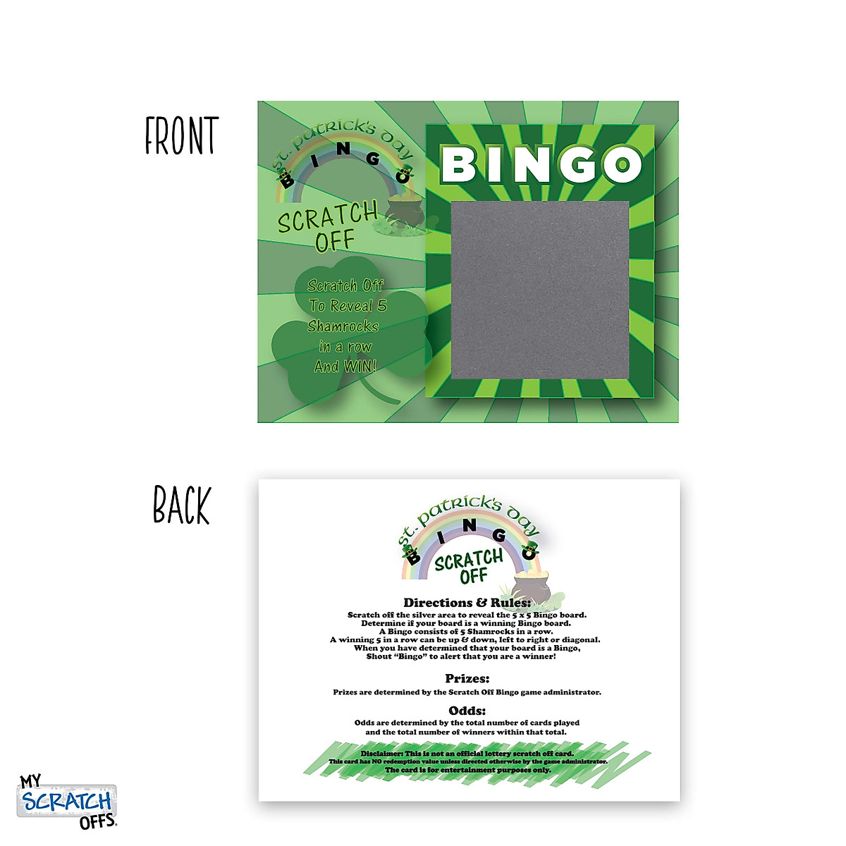 My Scratch Offs 26 Pack St. Patricks Day Scratch Off Cards St. Pattys Days Shamrock for Bingo Cards, Party Favors, Game Cards