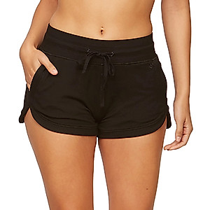 Colosseum Active Women's Junior Fit Four Way Stretch Micro French Terry Dolphin Lounge Short with Pockets (Black, Large)