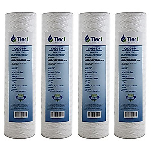 Tier1 30 Micron 10 Inch x 2.5 Inch | 4-Pack String Wound Polypropylene Whole House Sediment Water Filter Replacement Cartridge | Compatible with Pentek CW-MF, 155187-43, W30W, Home Water Filter