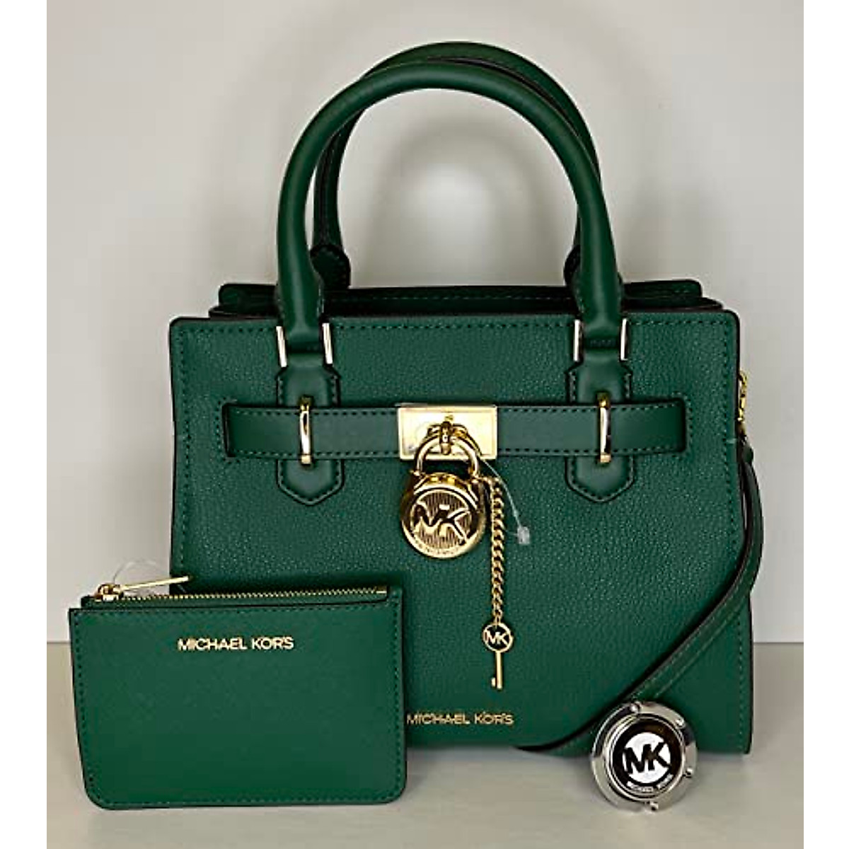 Michael Kors Hamilton SM Satchel bundled with SM TZ Coinpouch Purse Hook (Jewel Green)