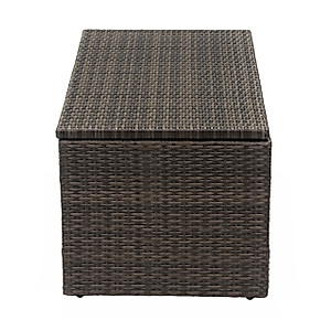 D&F Design Jackson Indoor & Outdoor PE Wicker Coffee Table with Storage, Patio Resin Rattan for Furniture Covers, Pillow, Toys and Gardening Tools Grey (Brownish Grey)