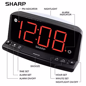 SHARP LED Digital Alarm Clock – Simple Operation - Easy to See Large Numbers, Built in Night Light, Loud Beep Alarm with Snooze, Bright Big Red Digit Display