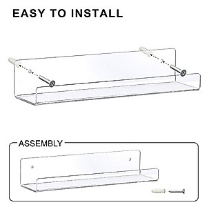 Amazing Abby 4-Pack 15-Inch Acrylic Transparent Floating Wall Shelf, Invisible Wall-Mounted Shelf Display, 15" W x 4" D (Mounting Hardware Included)