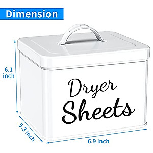 RuiNuyoah Farmhouse Metal Dryer Sheets Holder with Lid for Laundry Room Decor and Accessories, Modern Dryer Sheet Container for Storage and Organization, Large Dryer Sheet Dispenser White