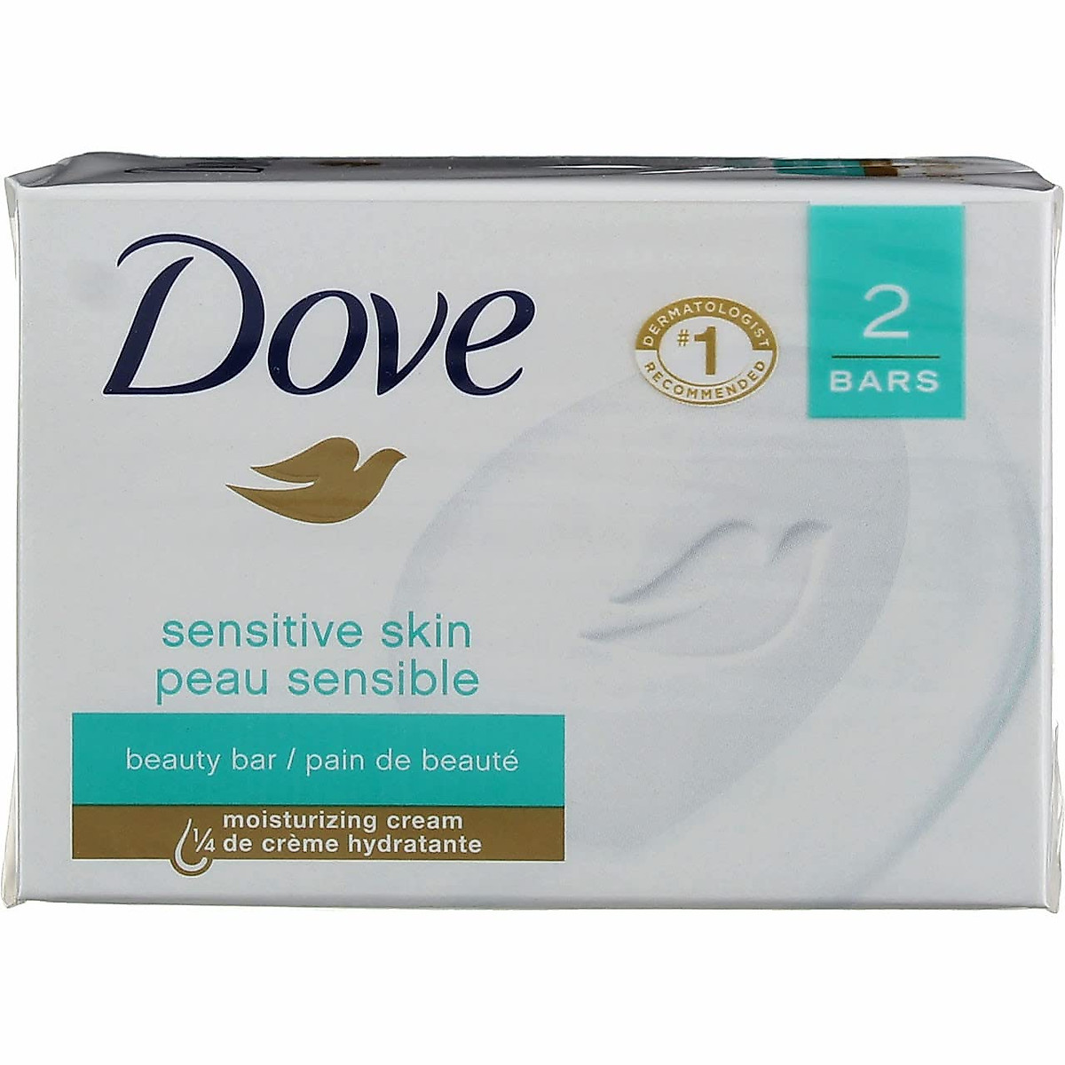 Dove Sensitive Skin Beauty Bar Soap, Unscented, 4 oz, 2 Ct (2 Pack) (Bundle)