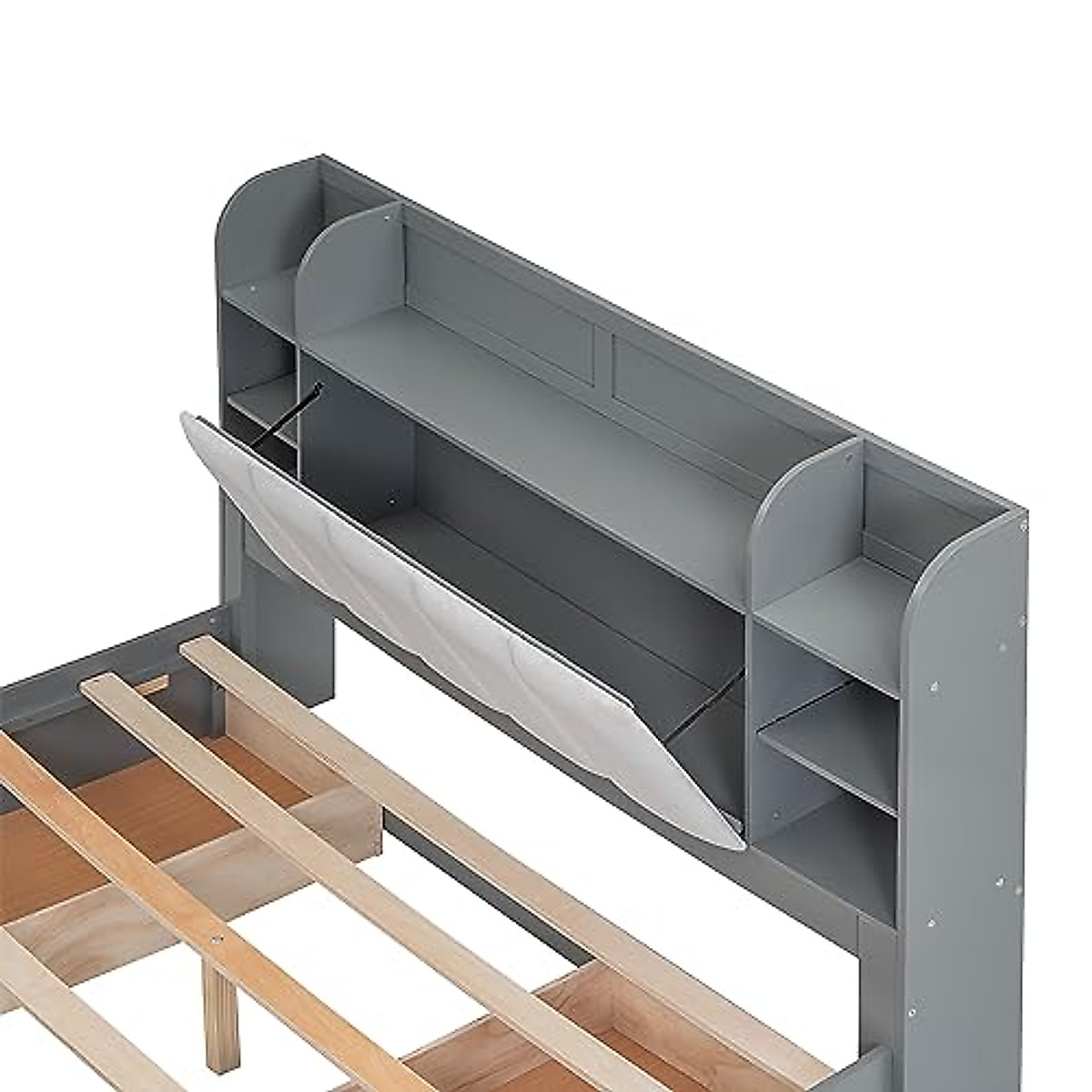 Rhomtree Queen Size Platform Bed, Storage Bed with Storage Headboard, Shelves and 4 Drawer, Wood Bed Frame, Platform Bed, No Box Spring Needed, Easy Assembly(Gray, Queen)