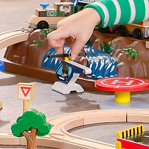 KidKraft Bucket Top Mountain Train Set with 61 Pieces, Magnetic Train, Wooden Tracks and Storage, Gift for Ages 3+