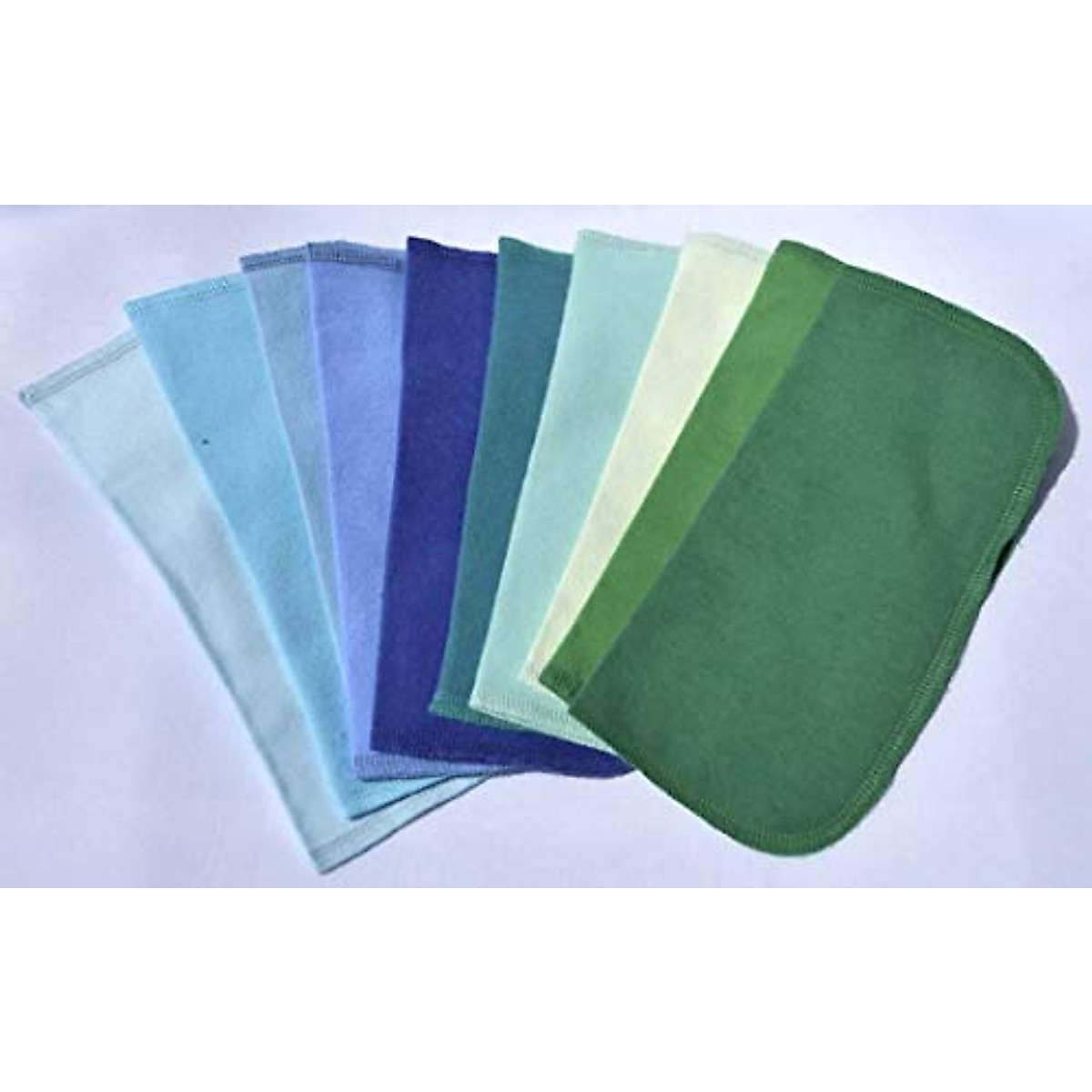 2 Ply Solid Flannel 8x8 Inches Set of 10 Blues and Greens