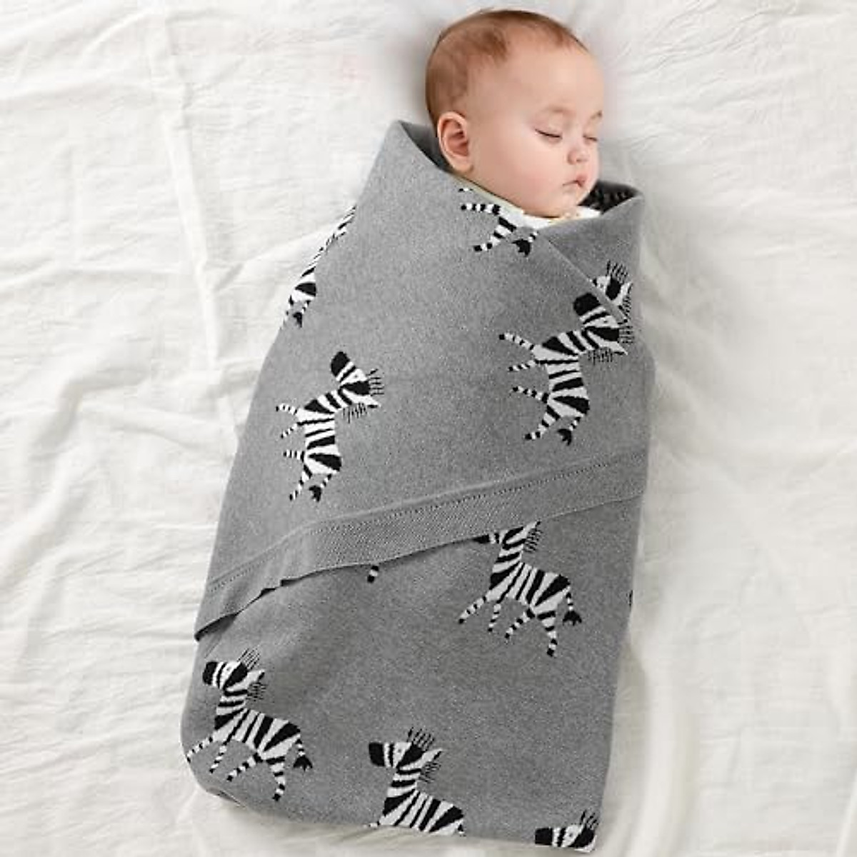 mimixiong 100% Pure Cotton Baby Blankets Soft Nursery Swaddling Blanket for Newborn Baby with Cute Zebra Grey Size 30 x 40 inches