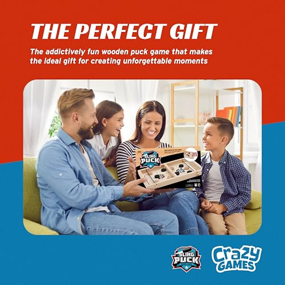 Crazy Games Fun Games Sling Puck Table Board Game I 14" Small Wooden Family Indoor Two Player, Table Games for Family - Top Hockey for Adults & Kids, Competitive Game for Parties It is Fun