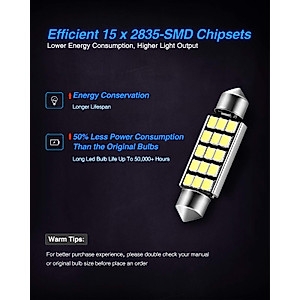 Marsauto 578 LED Bulbs Extremely Bright 400LM 2835 Chipsets for LED Interior Dome Map Door Lights Bulbs 211-2 212-2 569 6411 6451 41mm 42mm 1.65inch 6500K White (Pack of 4)