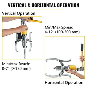 VEVOR Hydraulic Gear Puller, 15 Ton Max. Capacity Hydraulic Puller, 2 or 3 Jaws Bearing Hub Separator, 3.9"- 11.8" Hydraulic Puller Separator Tool for Pulling Hubs, Flanges, Gears, Bearings