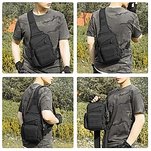 BAIGIO Small Tactical Sling Bag One Shoulder Chest Backpack Casual Daypack (Black with Top-handle)