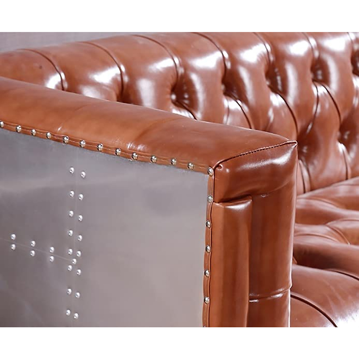 NauticalMart Aluminum Aviator Three Seater Sofa, Real Leather and Aluminum