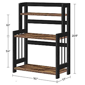 SONGMICS Spice Rack, 3-Tier Counter Shelf, Desktop Organizer with Bamboo Frame, for Countertop, Kitchen, Dining Room, Office, Rustic Brown and Black UOFS047B01