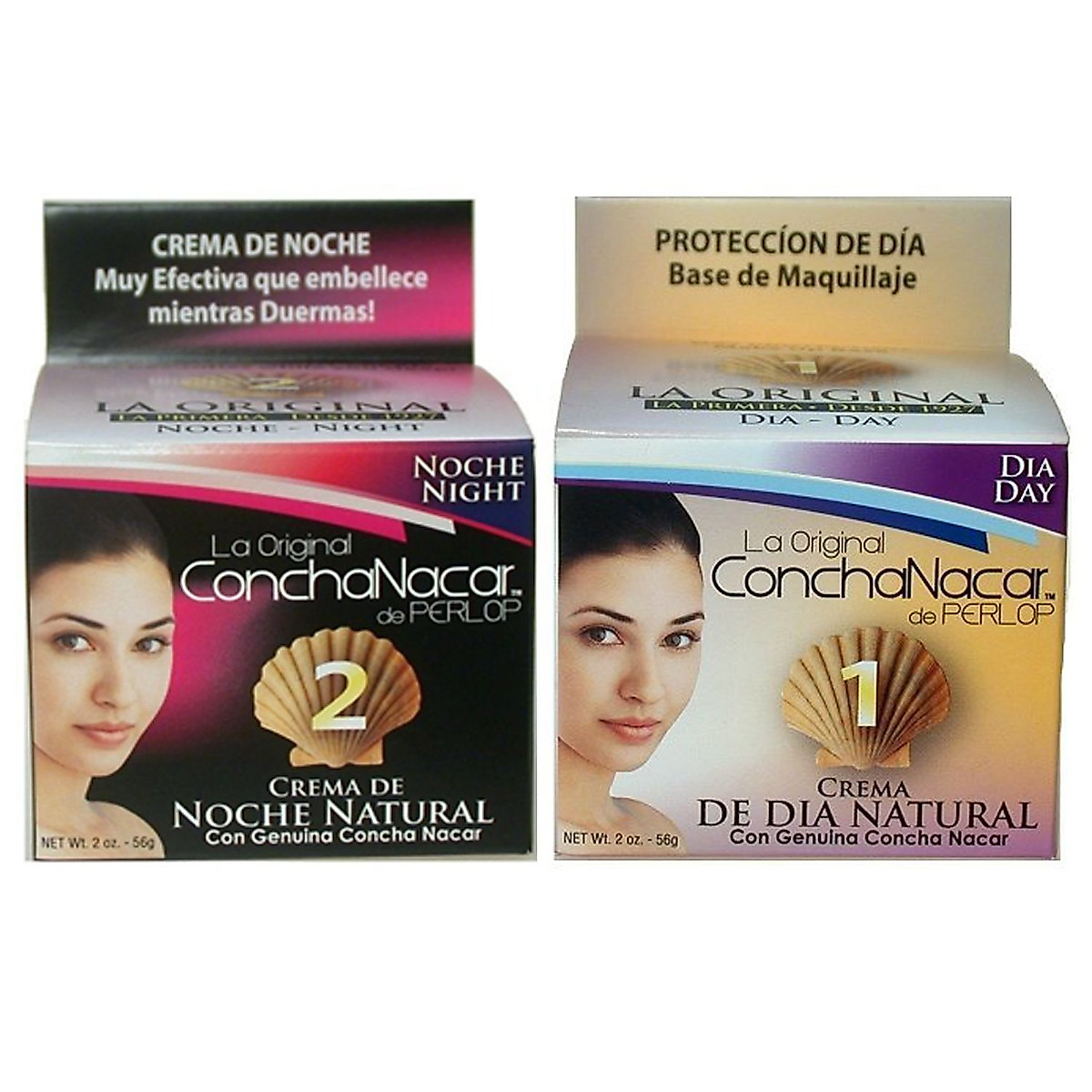 Concha Nacar Face Cream Combo 1-2 - Day Cream 2oz, Night Cream 2oz - Crema De Dia, Crema De Noche - Para Piel Manchas En Cara