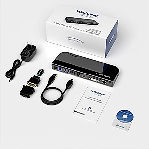WAVLINK USB Laptop Docking Station Dual Monitors, DisplayLink Computer Dock for M1 M2 Mac and Windows, ChromeOS, Ubuntu 20.04/22.04 (HDMI & HDMI/DVI/VGA, 6xUSB Ports, LAN, Audio)