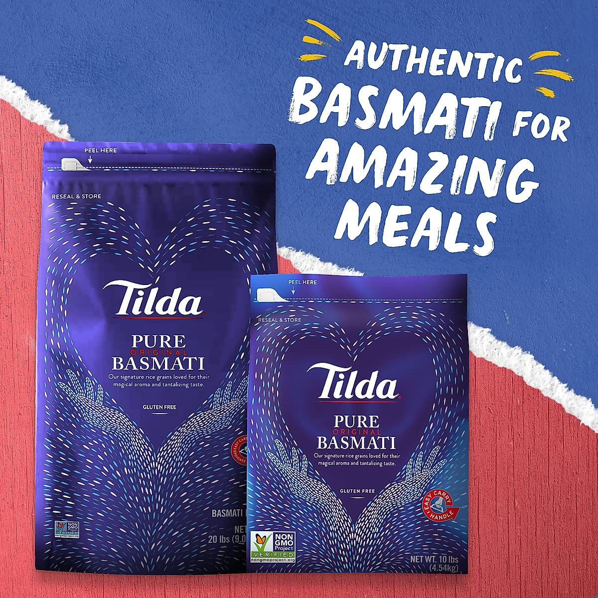 Tilda Pure Basmati Rice, Premium Aromatic and Authentic Rice, Large Resealable Bag, 10-Pound Bag,White