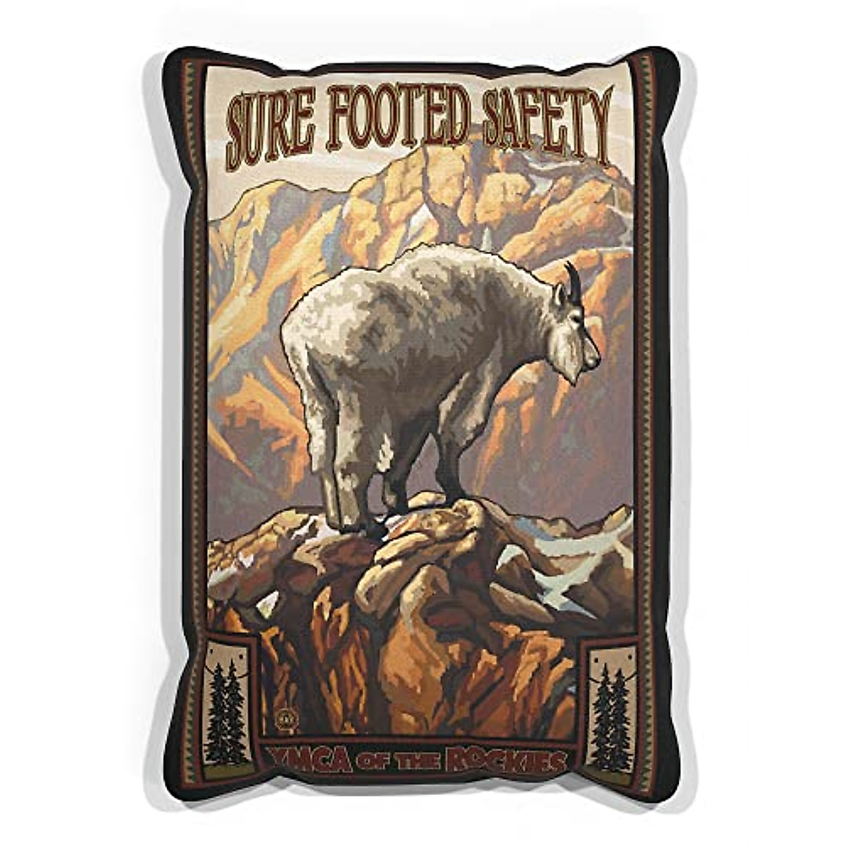 YMCA Rockiers (BT and CM) Canvas Throw Pillow for Couch or Sofa at Home & Office from Travel Artwork by Artist Paul A. Lanquist 13" x 19".