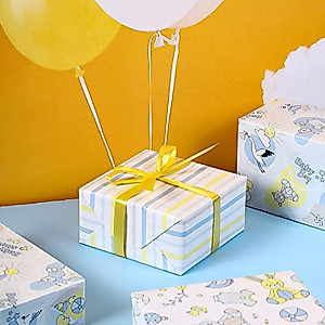 WRAPAHOLIC Baby Boy Wrapping Paper Roll - Cute Bear and Small Pin Design Perfect for Celebration, Party, Baby Shower Present Packing - 4 Rolls - 30 inch X 120 inch Per Roll