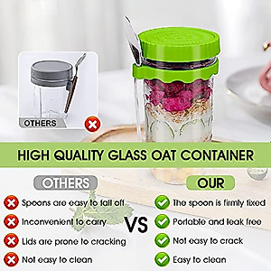 Overnight Oats Jars, Overnight Oats Containers with Silicone Lid and Spoon 16 oz,for Oats Yogurt,Milk,Fruit,breakfast,Leak-Proof Reusable Portable with Measurement Marks Food Storage Container (White+Blue+Green)