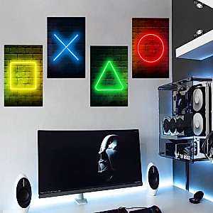 Neon Video Game Wall Decal Gaming Wall Sticker Decor Boy Gamer Wall Stickers Game Wall Decor for Boys Room Video Game Wall Art Gaming Pictures for Wall Playroom Decor
