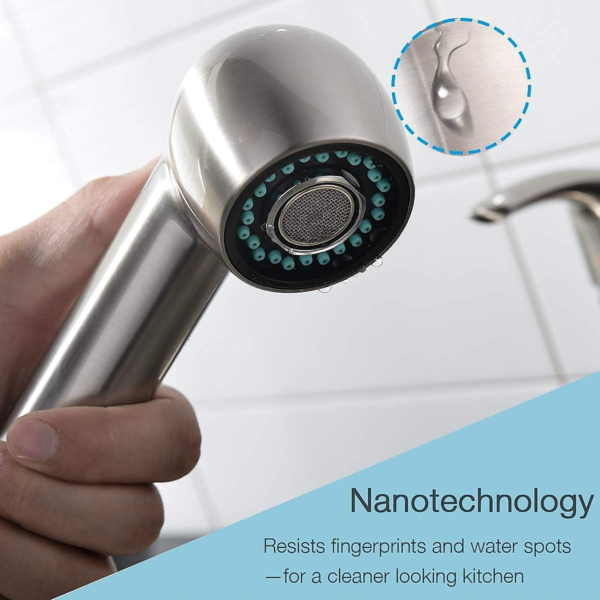 Comllen Commercial Small Kitchen Faucet Brushed Nickel, Stainless Steel Single Handle Pull Out Kitchen Sink Faucet, Single Hole Low Kitchen Faucets with Sprayer