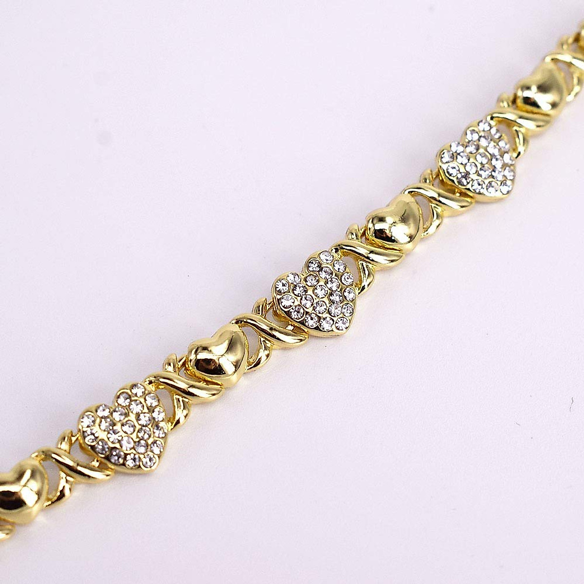 Women's Girls XOXO Hugs & Kisses Shiny Hearts Bracelet Real Gold Plated 7.5"