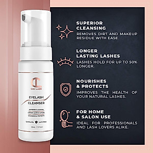 Lash Shampoo Foaming Cleanser & Brush (50ml) | Gentle Foam Wash For Eyelash Extensions | Paraben & Sulfate Free | Eyelid Wash & Makeup/Oil Remover | For Home Care & Beauty Salon Supplies
