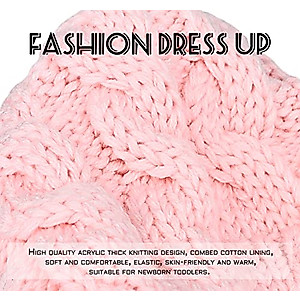 Newborn Winter Beanie Hat Gloves Set for Baby Girls Boys, Infant Toddler Warm Knitted Hat Gloves, Unisex-Baby Beanies (0-1 Months, Pink & White)