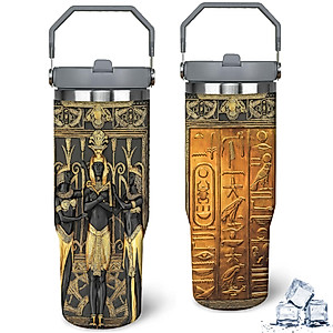 FOCIUZTA 30oz Tumbler with Lid - Insulated Cup - Travel Coffee Mug - Perfect Gift for Easter, Father’s Day, Mother’s Day, Birthdays - Ancient Egyptian-Inspired Design with Gold and Hieroglyphs