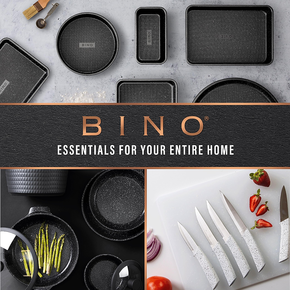 BINO l Plastic Storage Baskets, Medium - Black | THE BLOSSOM COLLECTION l Multi-Use Organizer Bin l Built-in Handles l Plastic Woven Basket for Organizing l Pantry & Home Organizing Basket