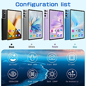 Luqeeg Tablet PC, HD Tablet US Plug 100‑240V 8MP 13MP 4GB 64GB Dual Speakers 1920x1200 5G WiFi 2 in 1 for Study for Android 12 (#4)