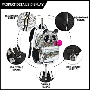 Oruiji Panda Rolling Backpack for Girls Backpack with Wheels Cute Wheeled Backpack and Lunch Bag Set for Girls Kids Rolling Suitcase Travel Luggage