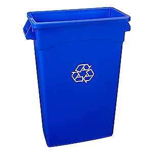 AmazonCommercial Rectangular Commercial Slim Trash Can, w/Recycle Logo, 23 gallon (Pack of 1), Blue