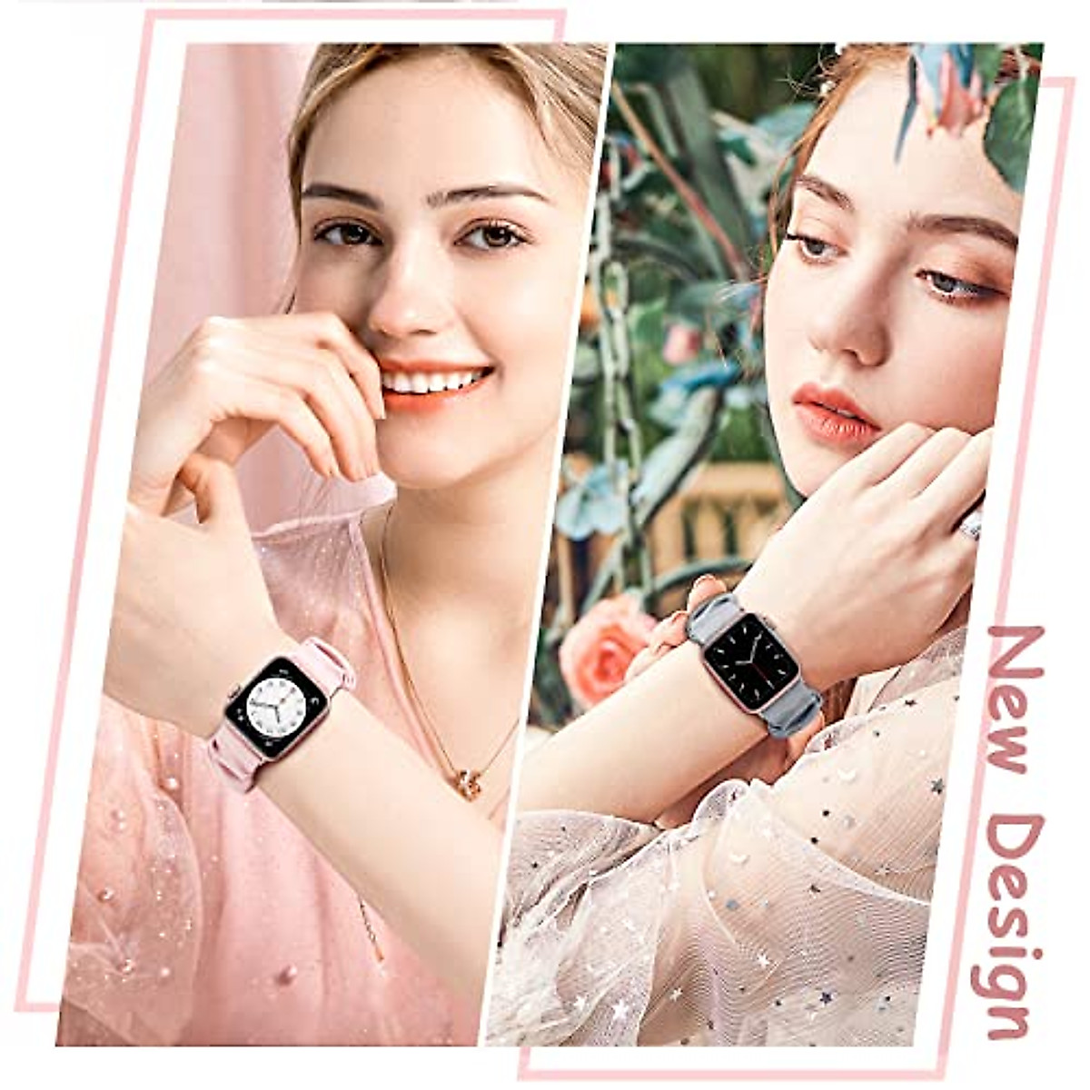 TransJoy 6 Pack Scrunchie Solo Loop Cute Watch Band Compatible for Apple Watch 38mm 40mm 41mm 42mm 44mm 45mm Women, Lady Cloth Stretchy Strap for iWatch Series 8 7 6 5 4 3 SE(38 S-Stone)