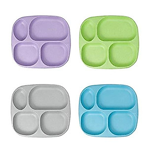 Shopwithgreen Bamboo Divided Plates for Kids Adults - Dinnerware for Toddlers Kids Children Baby, BPA Free, Stackable, Dishwasher Safe, 9.4 inch, Set of 4