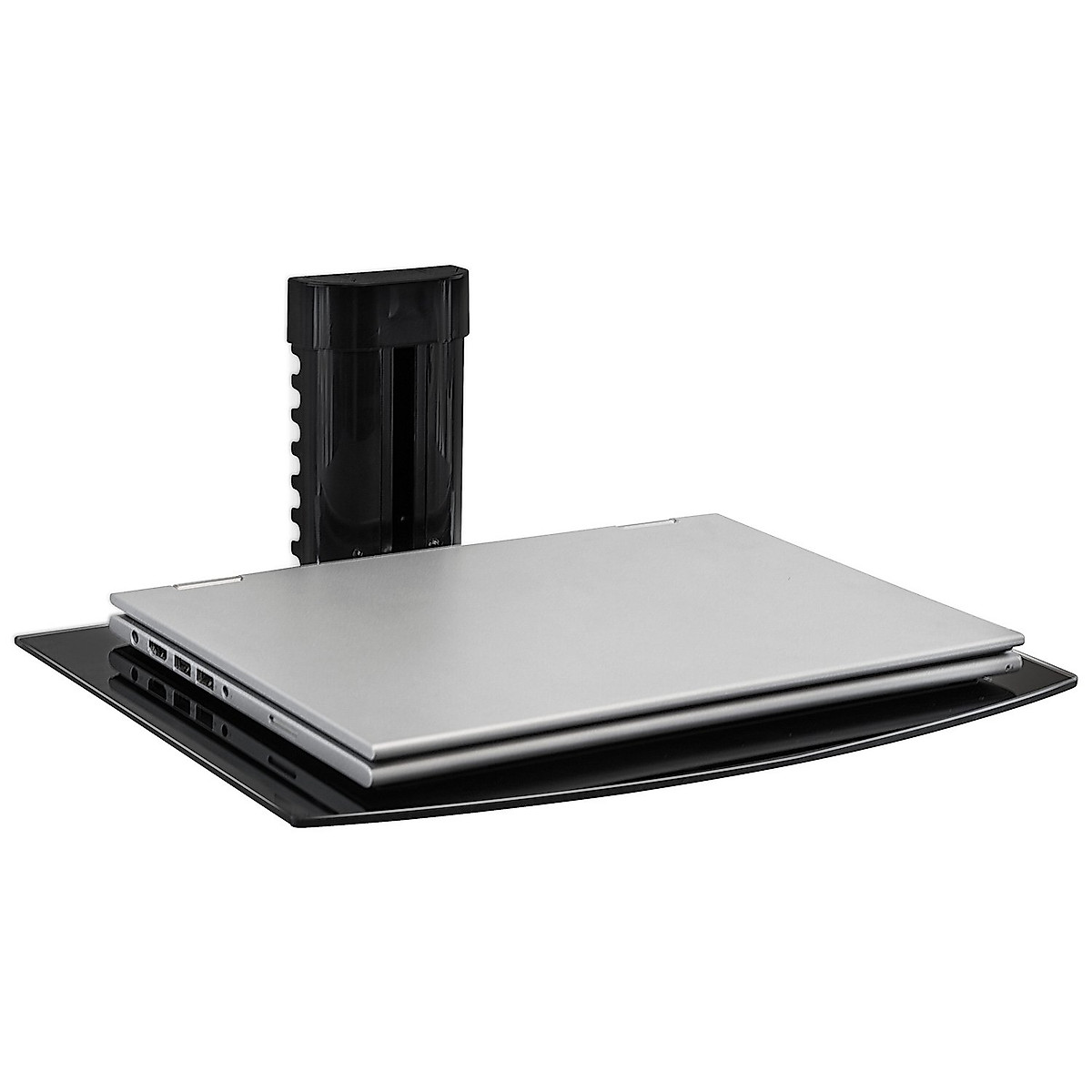 Mount-It! Floating TV Shelf, Wall Mounted Shelf for Receiver, Cable Box, PlayStation, Xbox, DVD Player, Projector and AV Components, 17.6 Lbs Capacity, 1 Shelf, Tinted Tempered Glass Black