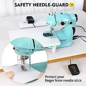 Magicfly Mini Sewing Machine with Extension Table, Dual Speed Portable Sewing Machine for Beginners with Light, Sewing Kit for Household Use, Blue